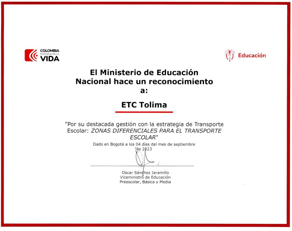 MEN RECONOCE AL TOLIMA POR GESTIÓN EN LA ESTRATEGIA ZONAS DIFERENCIALES PARA EL TRANSPORTE ...